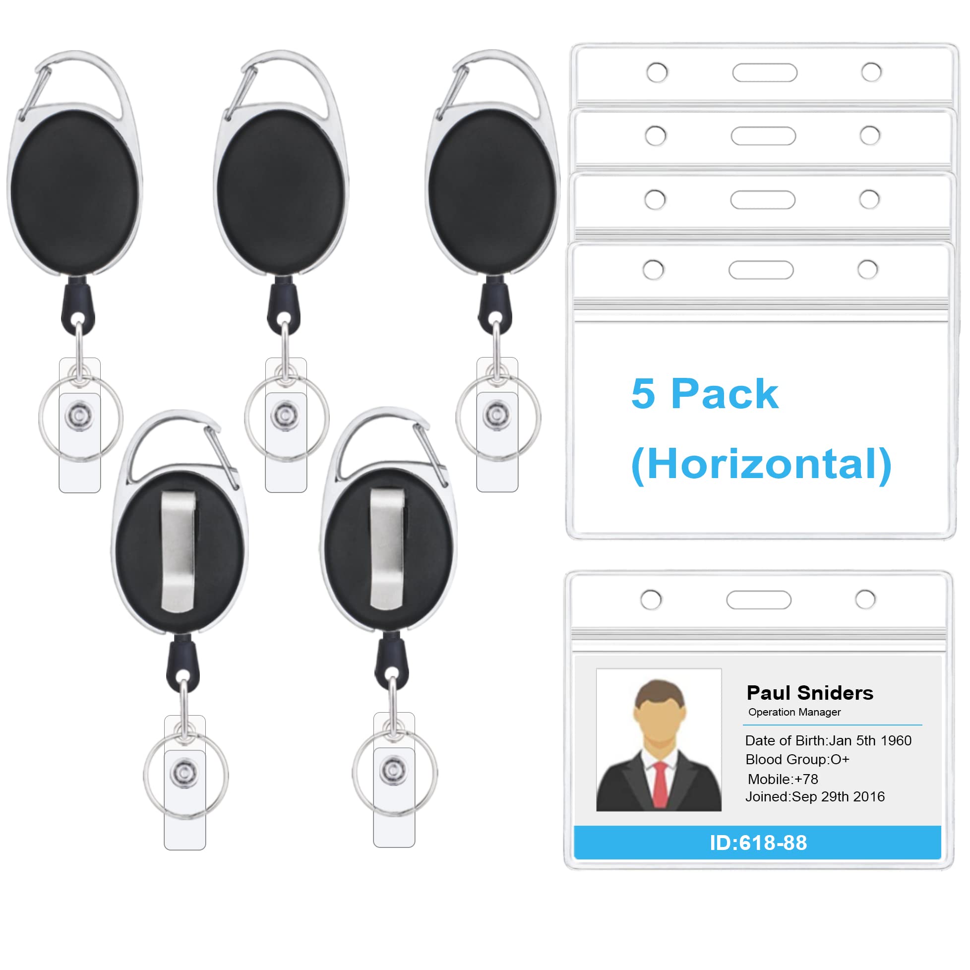 Will Well 5 Pack ID Badge Holder with Clip - Badge Reels Retractable ...