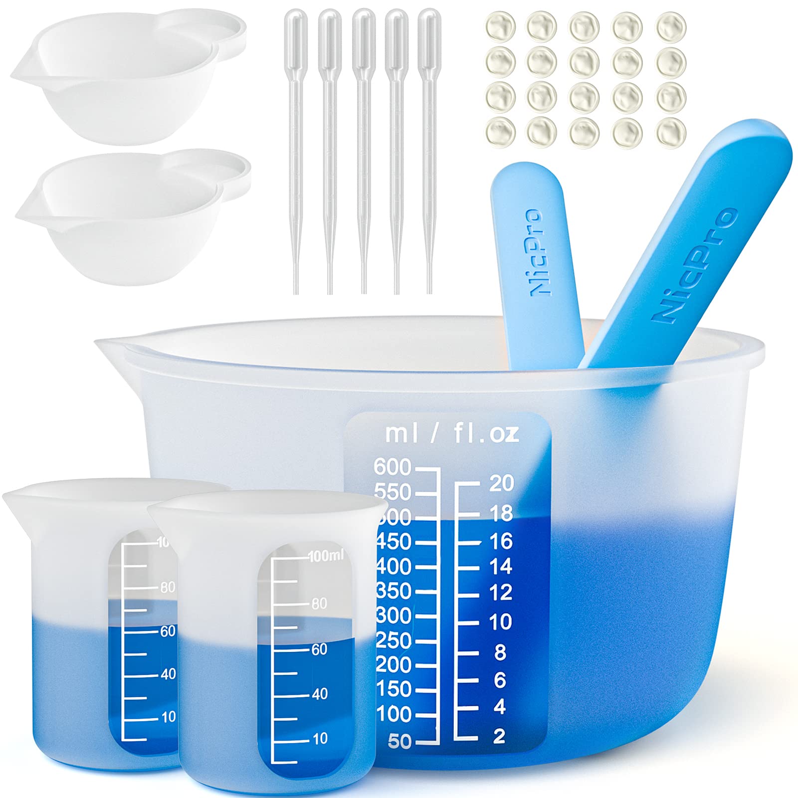 Nicpro Large Silicone Resin Measuring Cups Tool Kit - Nicpro Reusable ...