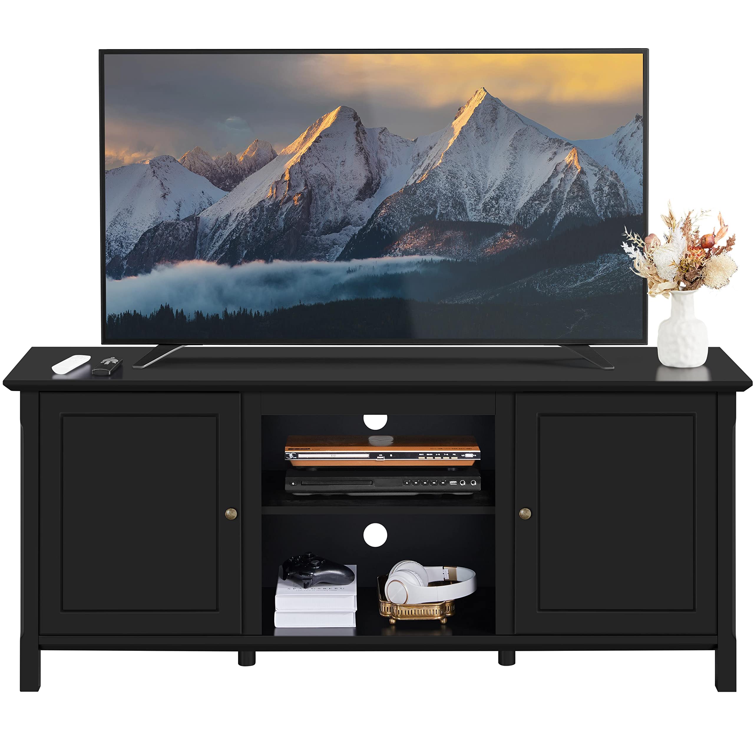 Topeakmart Vintage TV Stand for 65 in TV with Double Door Compartments ...