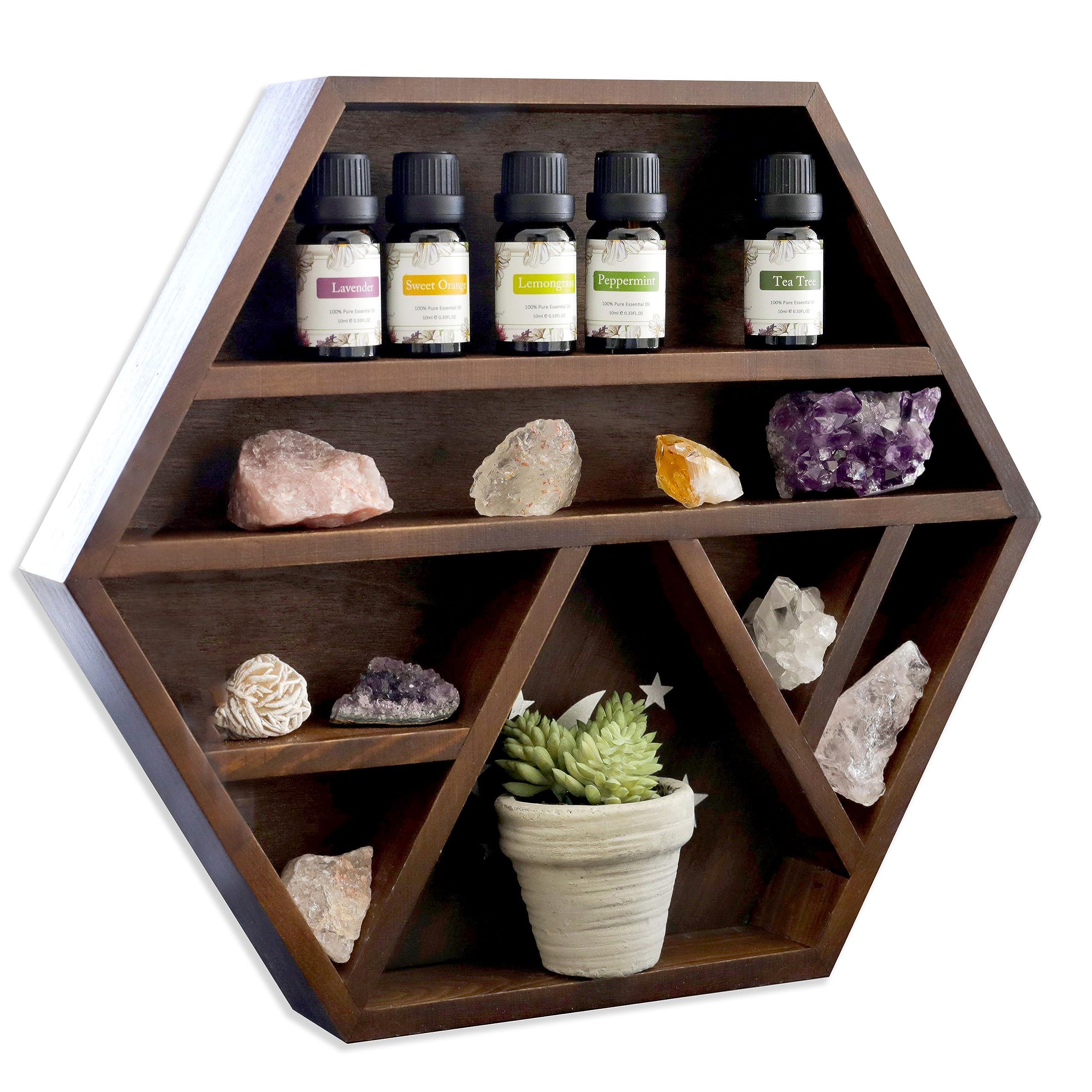 ENSO SENSORY Tsuki Crystal & Rock Display Shelf - Hexagon Floating Wall ...