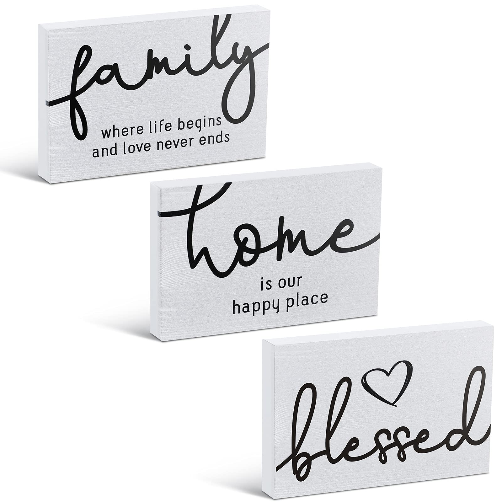 Jetec 3 Pieces Family Home Blessed Rustic Wood Sign Mini Wood ...