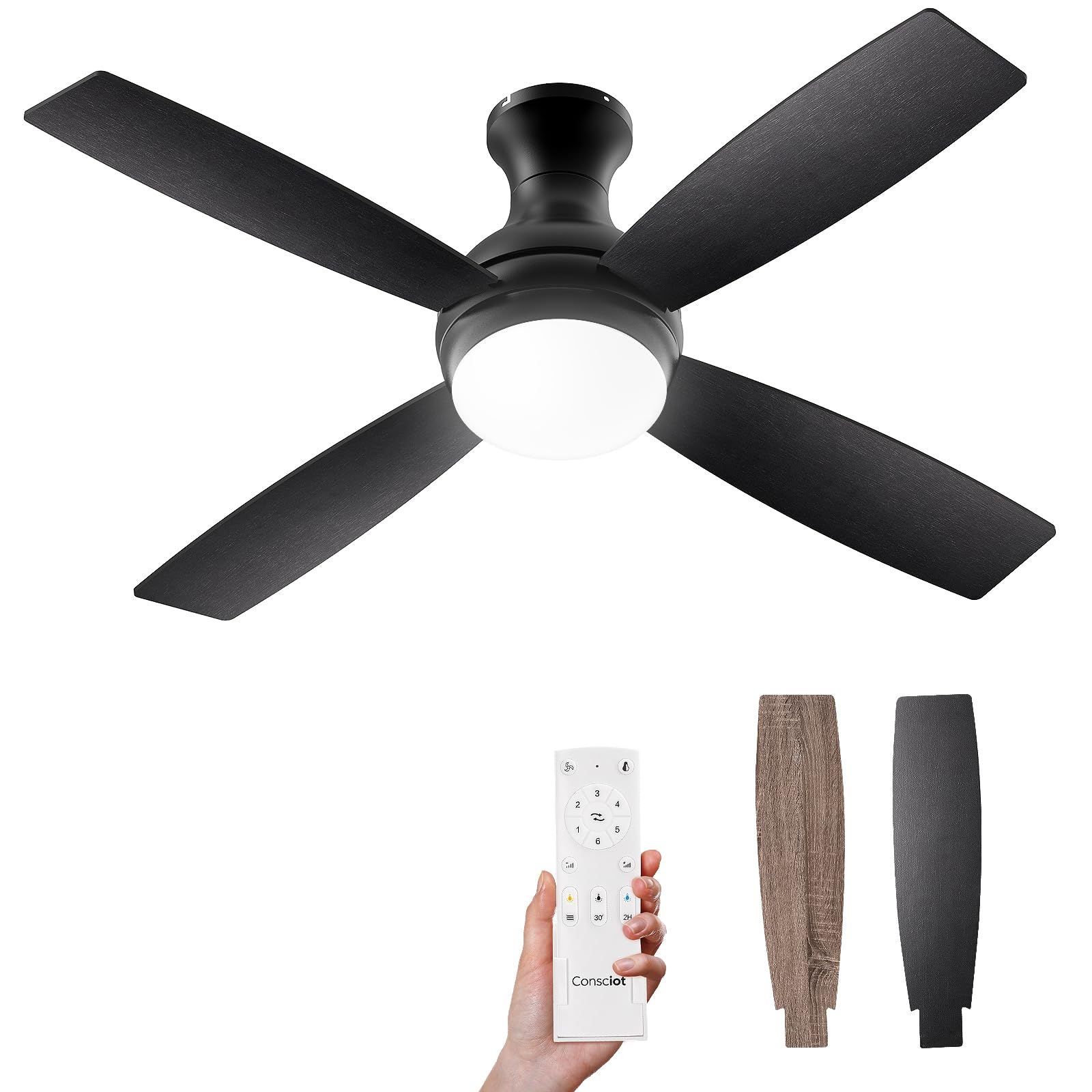 Consciot Ceiling Fan With Lights, 52 Inch Modern Black Ceiling Fan ...