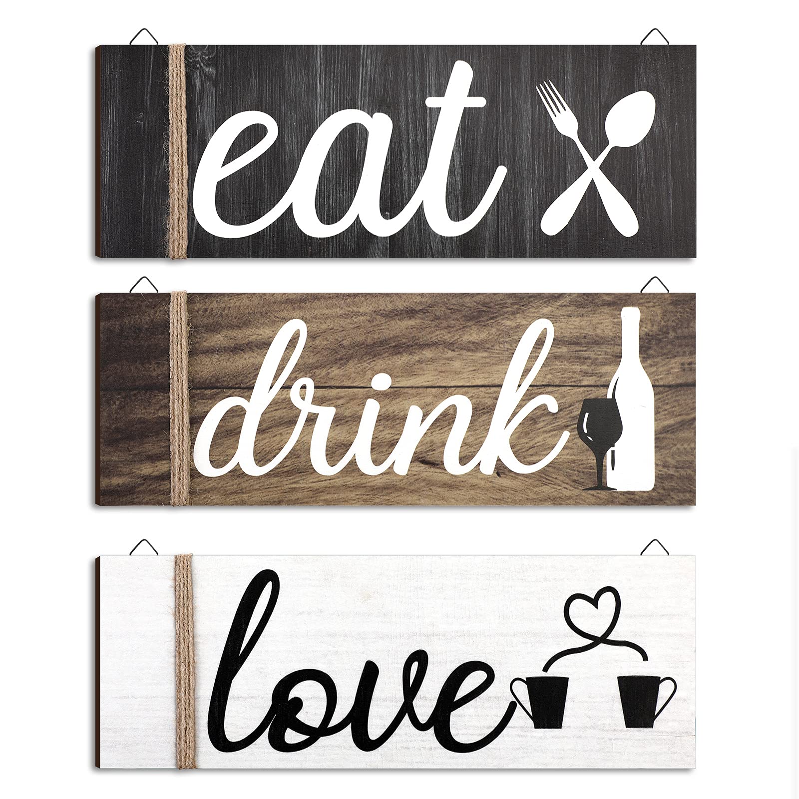 Jetec 3 Pcs Farmhouse Kitchen Wall Decor Eat Sign Rustic Wooden Kitchen ...