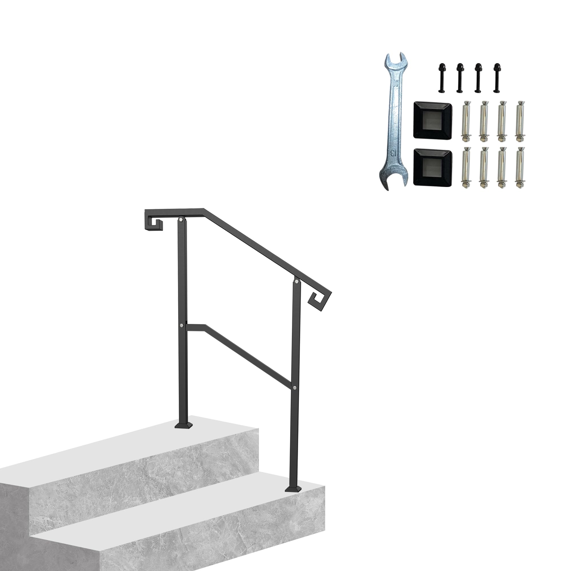 JOPHUN Outdoor Stair Railing, 2 Steps Outdoor Handrails for Outdoor ...