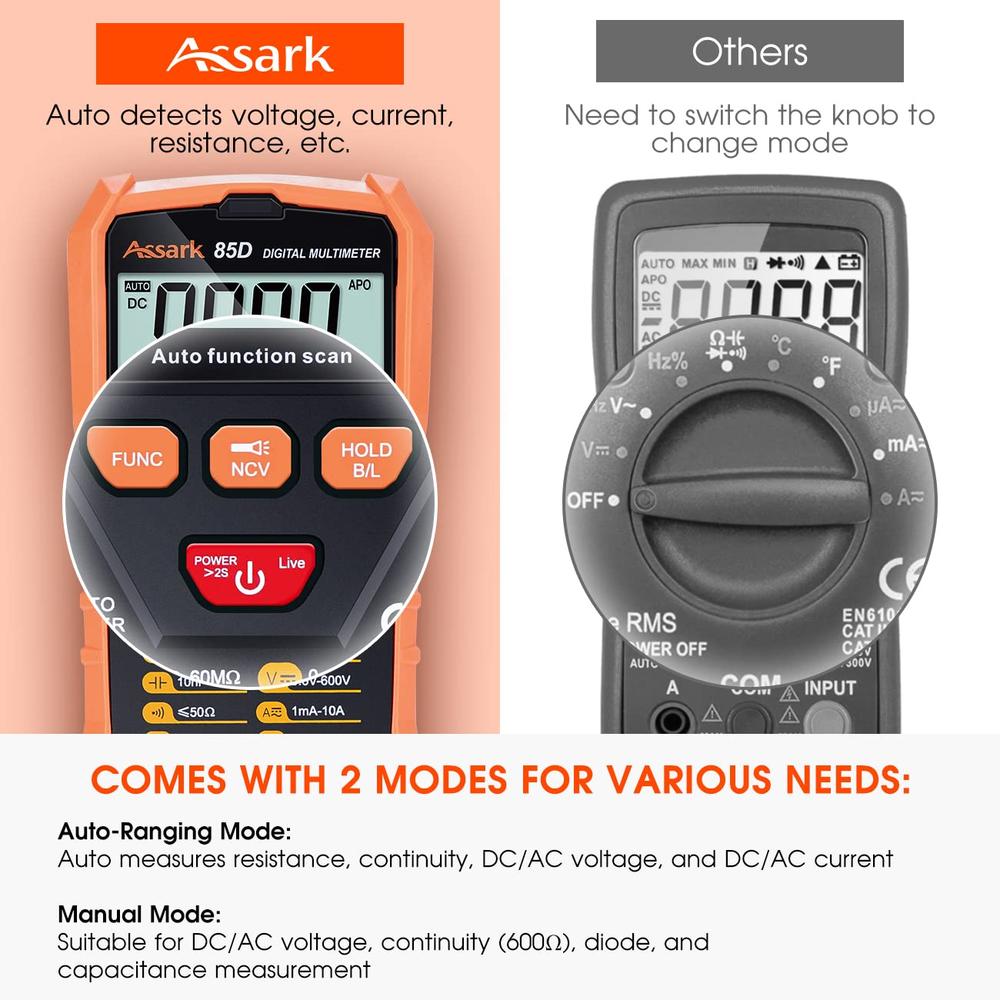 Generic Assark Multimeter 6000 Counts Trms Auto Ranging Digital Multimeter With Ncv Accurately