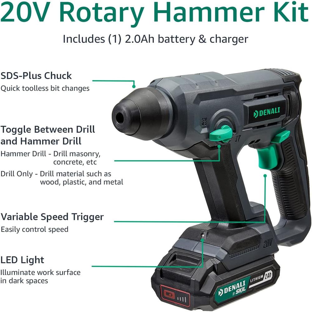 Denali Amazon Brand By Skil 20v Cordless Rotary Hammer Kit With 2 0ah