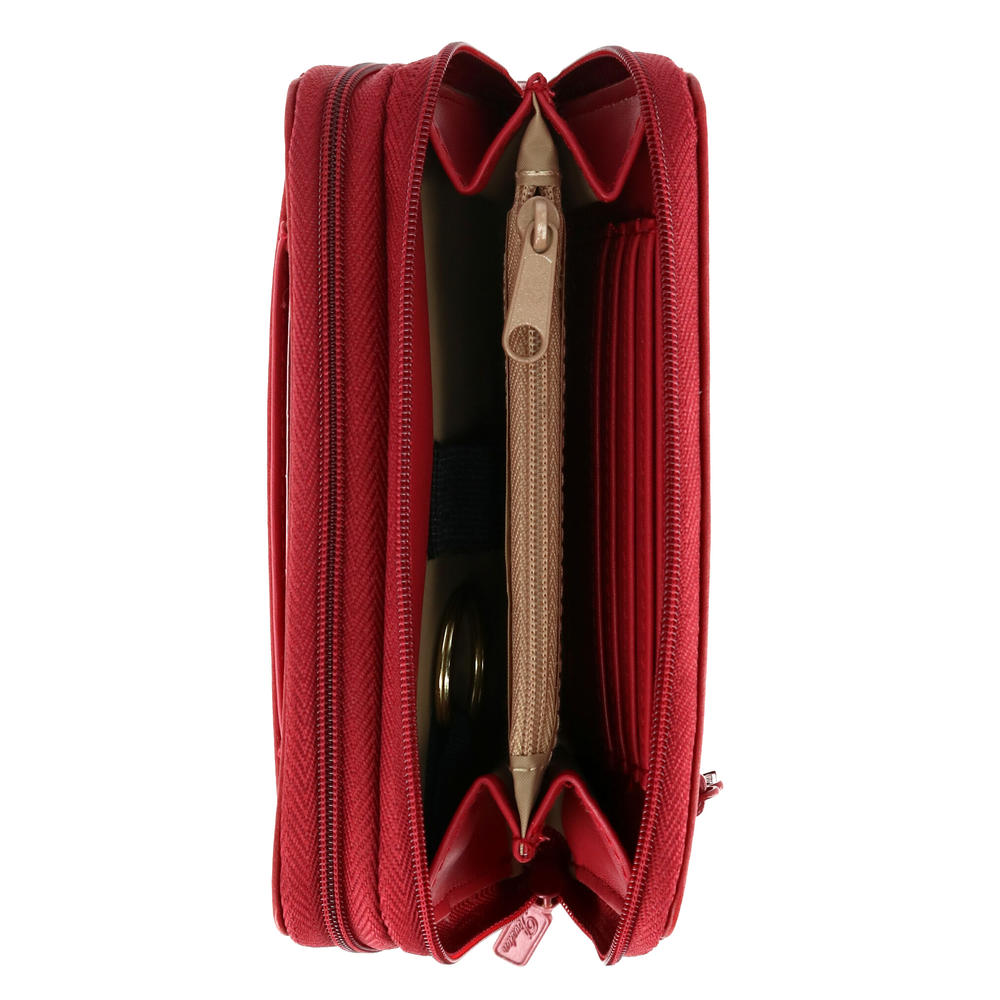 Buxton Womens Heiress Leather Double Zip Indexer Wallet