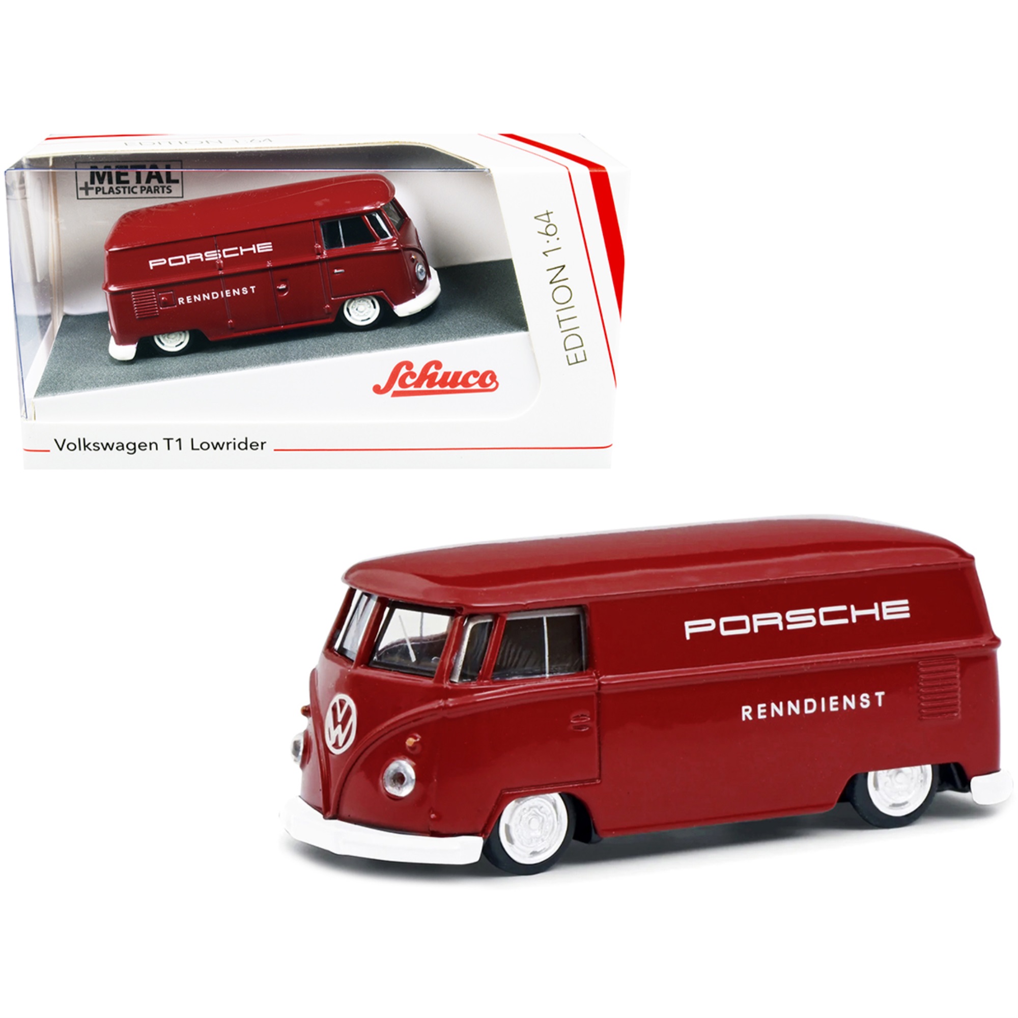 Schuco Volkswagen T1 Lowrider Bus Red "Porsche Renndienst" 1/64 Diecast Model Car by Schuco