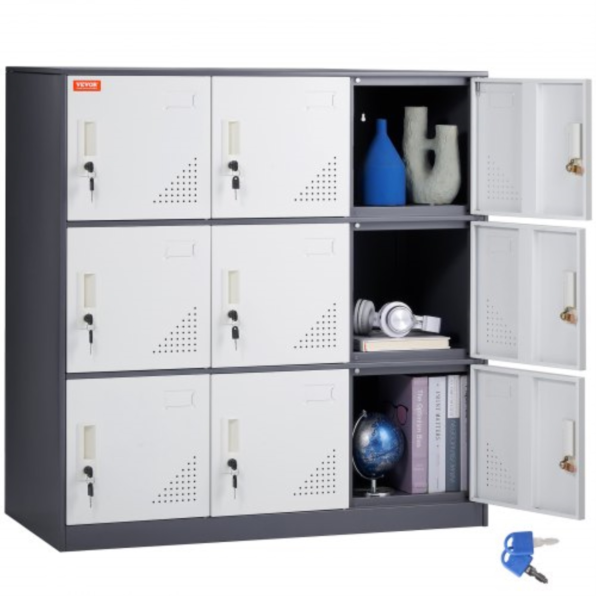 VEVOR Metal Locker for Employees, 9 Doors Storage Cabinet with Card ...