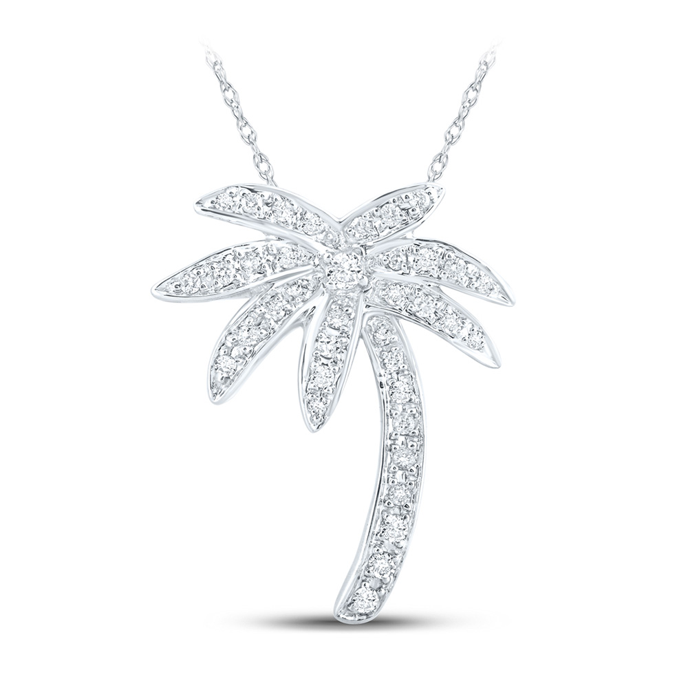 TheJewelryMaster 0.26ctw Brilliant Round Cut Diamond Palm Tree Pendant