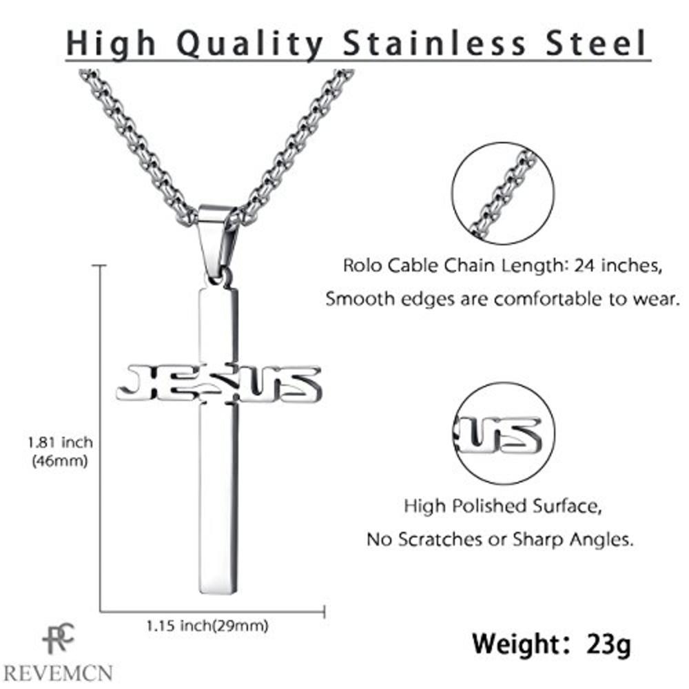 Revemcn Jewelry Stainless Steel Simple Jesus Cross Pendant Necklace For Men Women 20 24 Inches