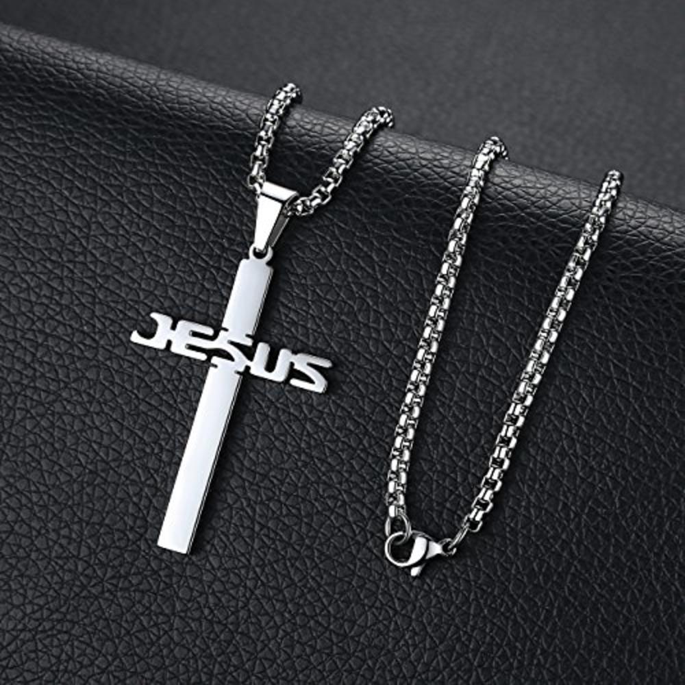 Revemcn Jewelry Stainless Steel Simple Jesus Cross Pendant Necklace For Men Women 20 24 Inches