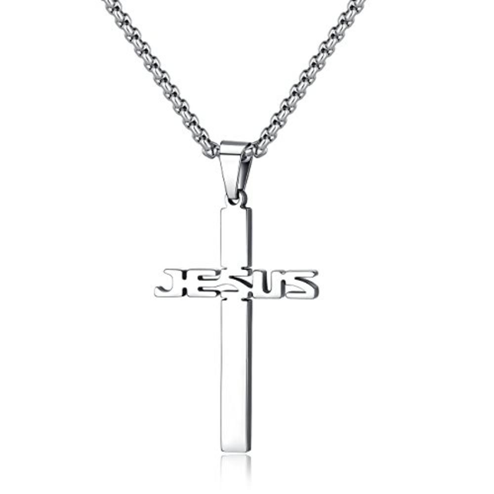 Revemcn Jewelry Stainless Steel Simple Jesus Cross Pendant Necklace For Men Women 20 24 Inches