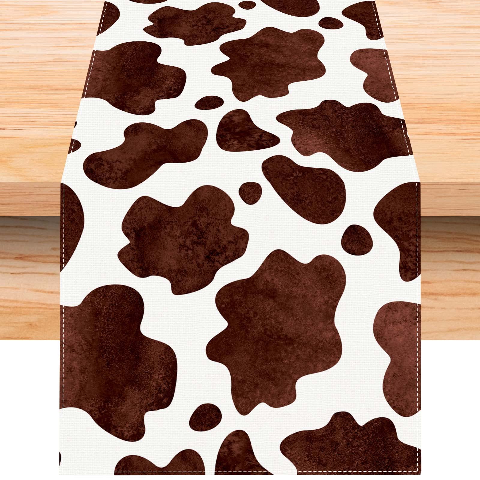 Jiudungs Linen Watercolor cow Print Table Runner 108 Inches Long ...