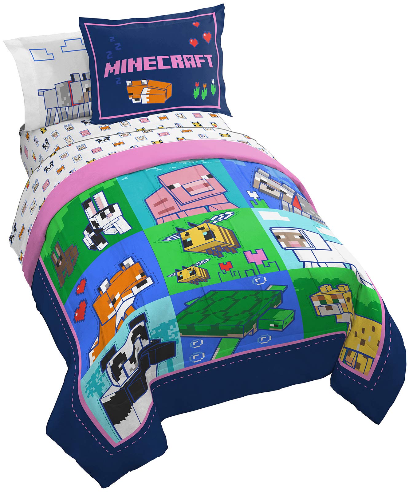Jay Franco & Sons Jay Franco Minecraft Animal Patch 7 Piece Full Bed ...