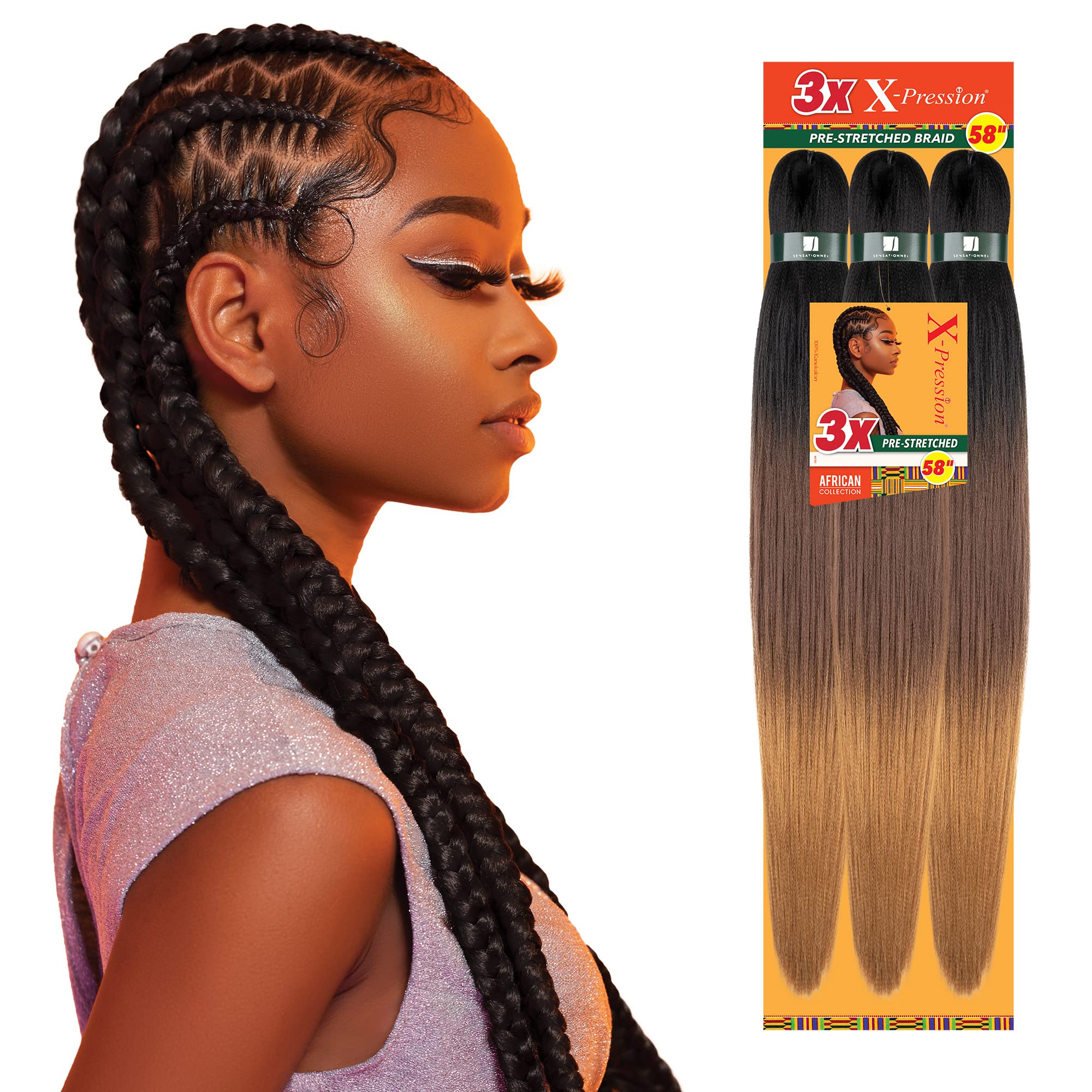Sensationnel X-Pression Prestretched Braiding Hair - Kanekalon Flame Retardant Smooth Yaki Braid ...