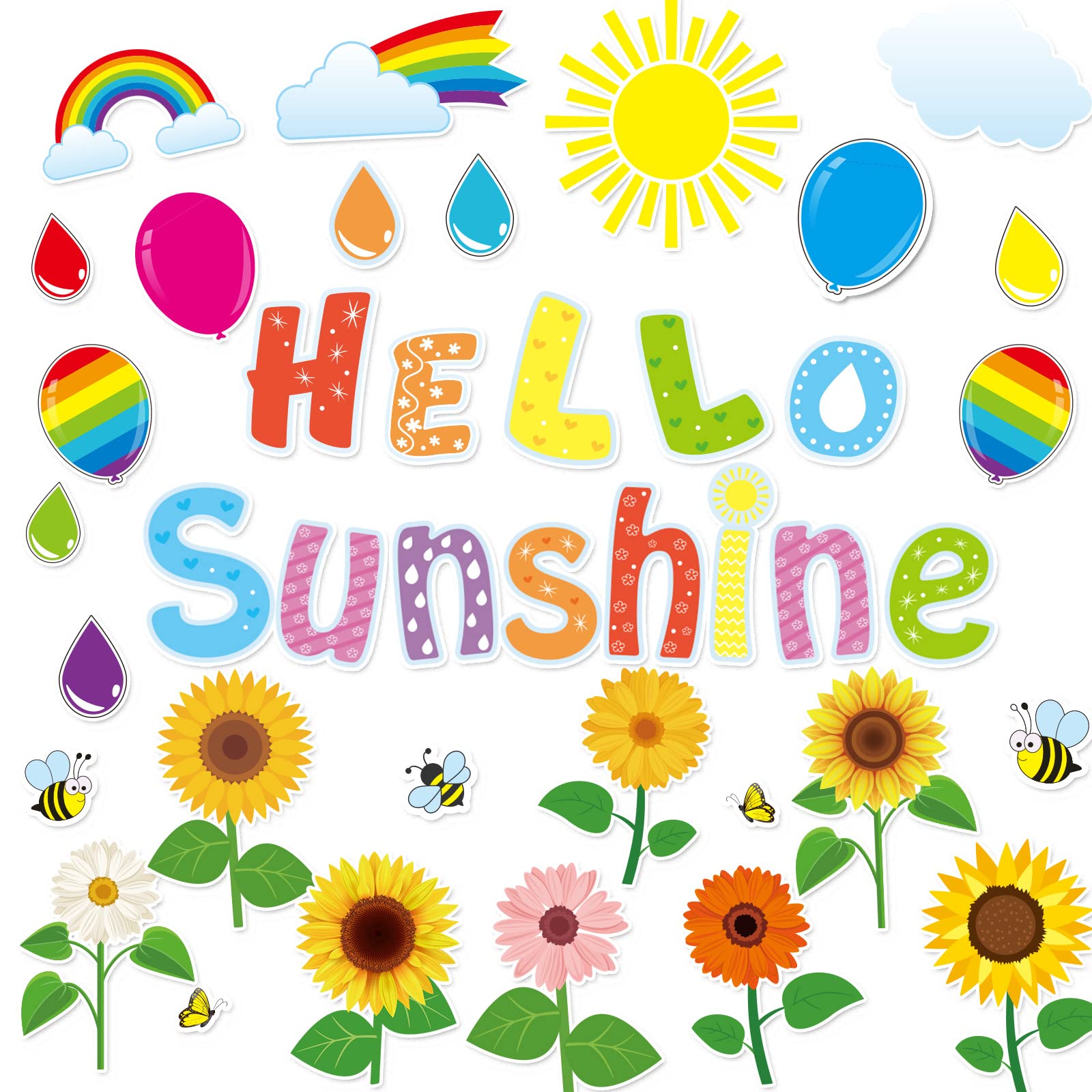 gisgfim Hello Sunshine cut-Outs colorful Sunflower Bulletin Board Set ...
