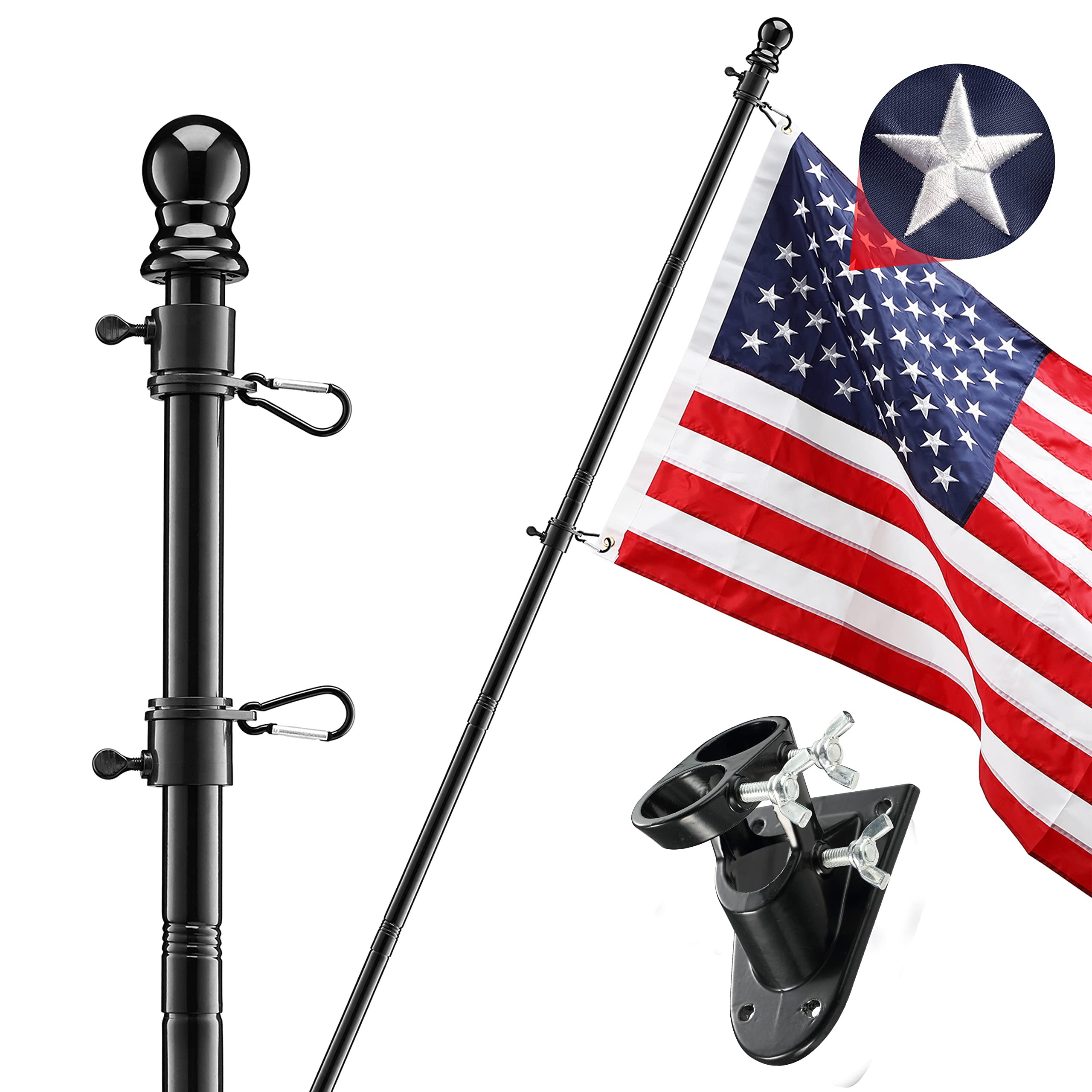 SANDEgOO Flag Pole Kit, 5FT Flag Pole with Wall Mounted Bracket and ...