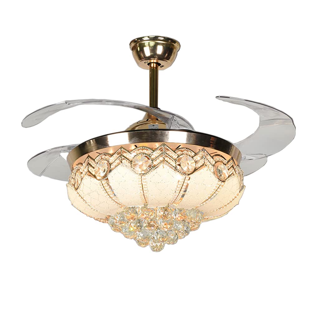 LvLating 42 Retractable crystal ceiling Fan Light, Modern chandelier ...