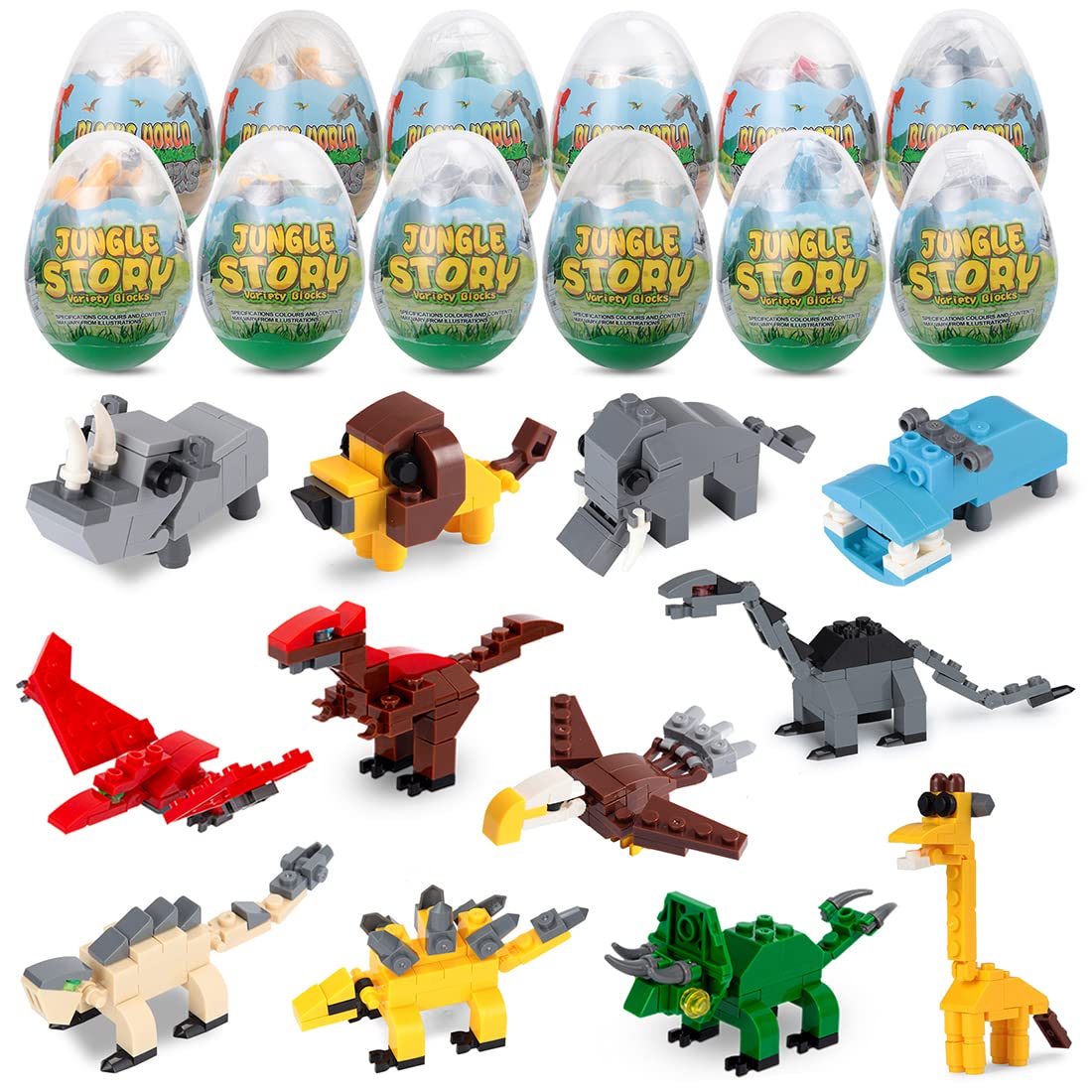 ThinkMax 12pcs Easter Eggs Prefilled with Jungle Animals and Dinosaurs ...