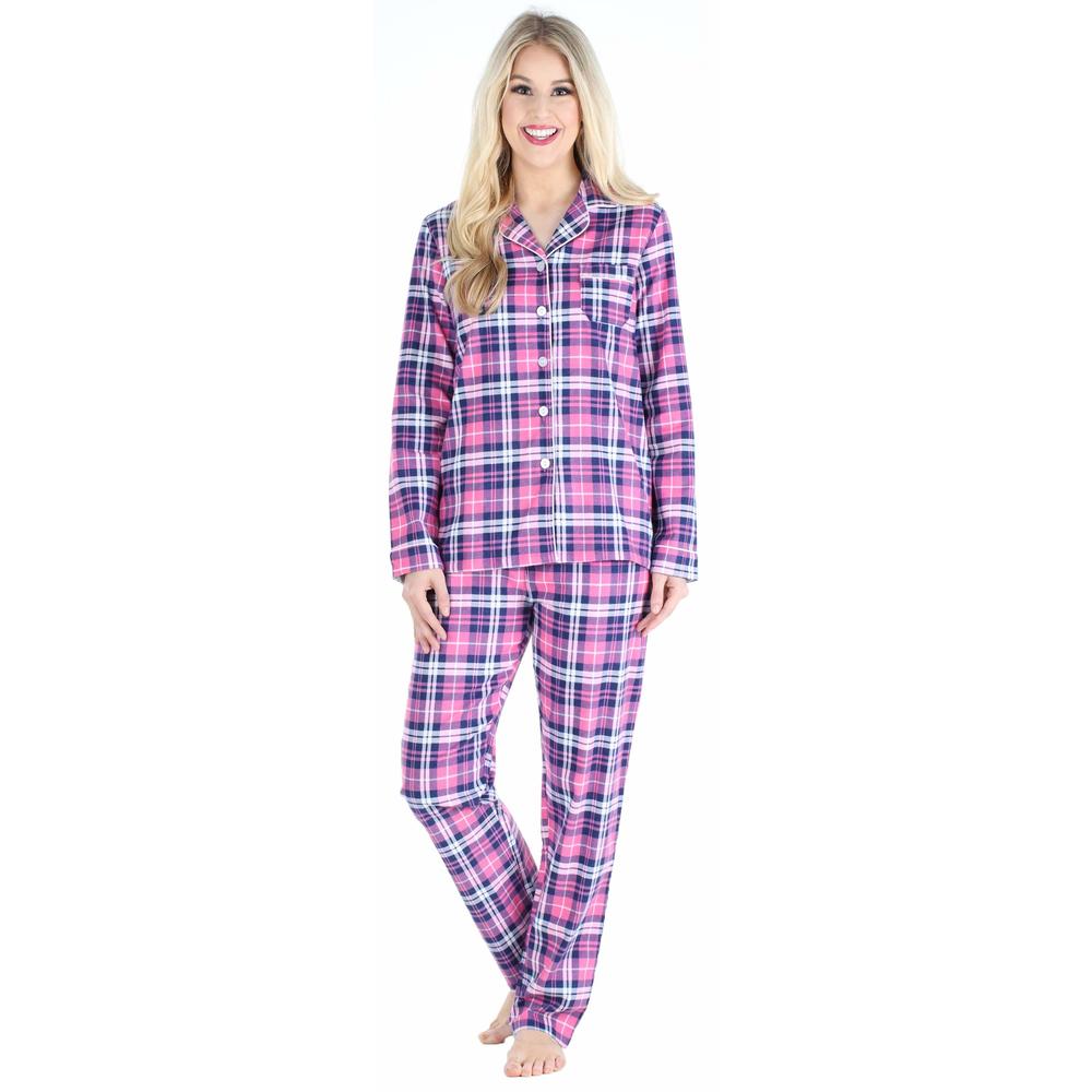 Pajamamania Womens Cotton Flannel Long Sleeve Button Down Pajamas Pj