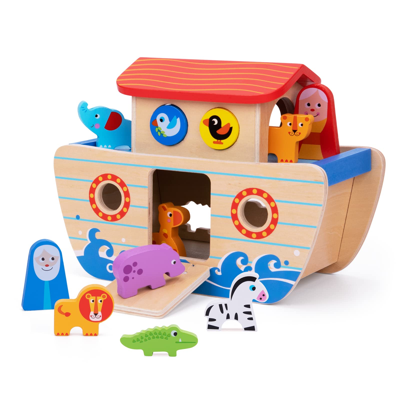 TOOKYLAND Wooden Noahs Ark Toys for Kids, Bible Story Toys Baptism ...