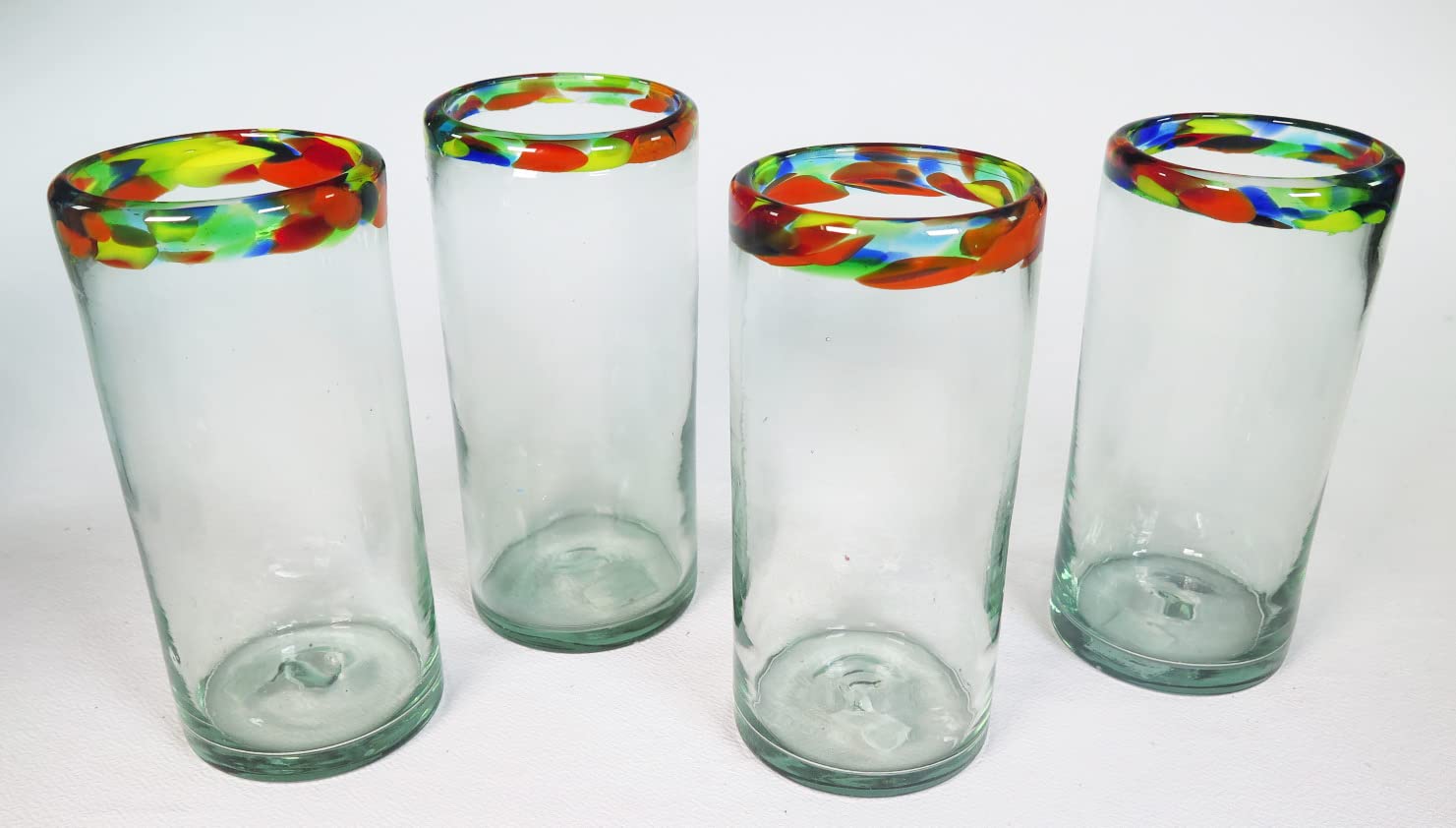 Mexican Glasses Mexican glass confetti Rim Tumblers, hand blown, set of 4