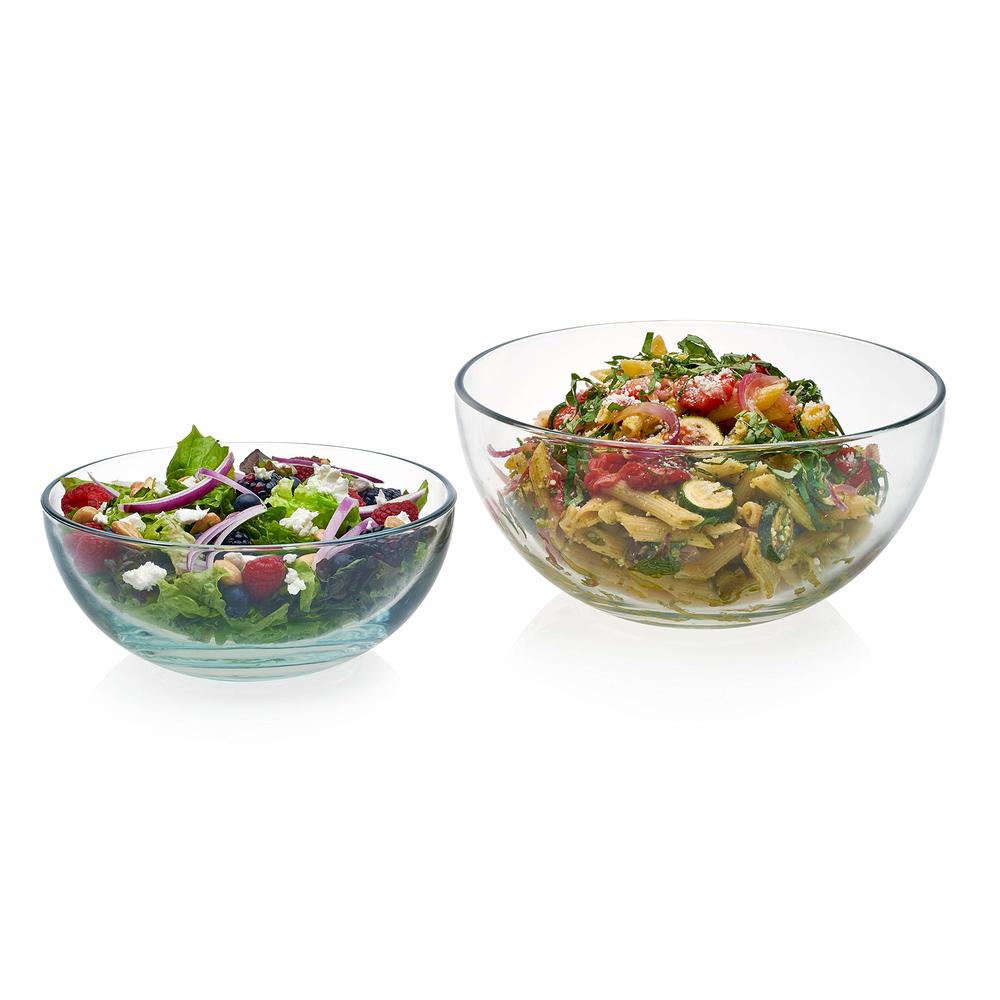 Libbey Selene 2 Piece Multi Size Glass Serving Bowls 8 Inch 10 Inch