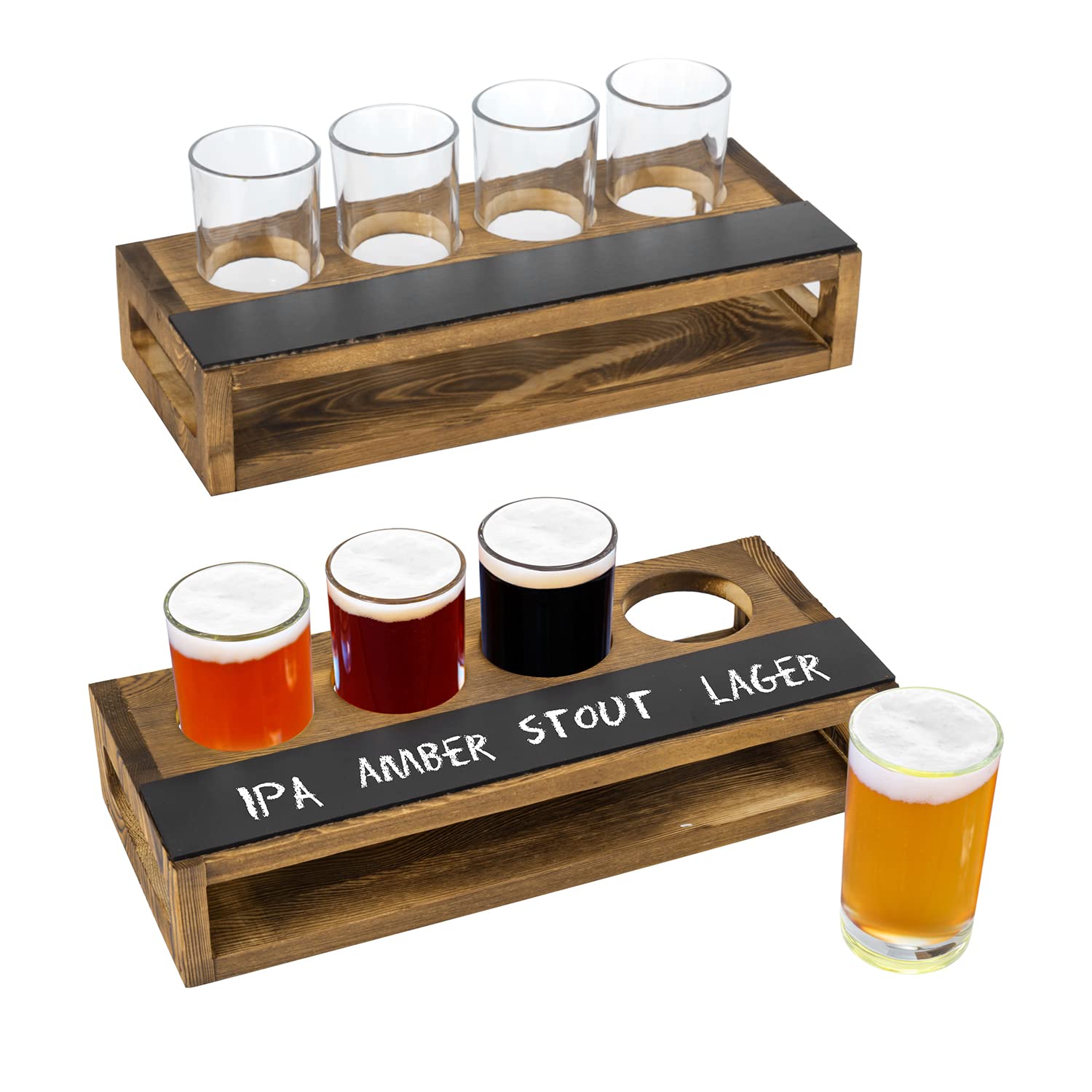MyGift Rustic Dark Brown Burnt Solid Wood Sampler Tray Beer Flight ...