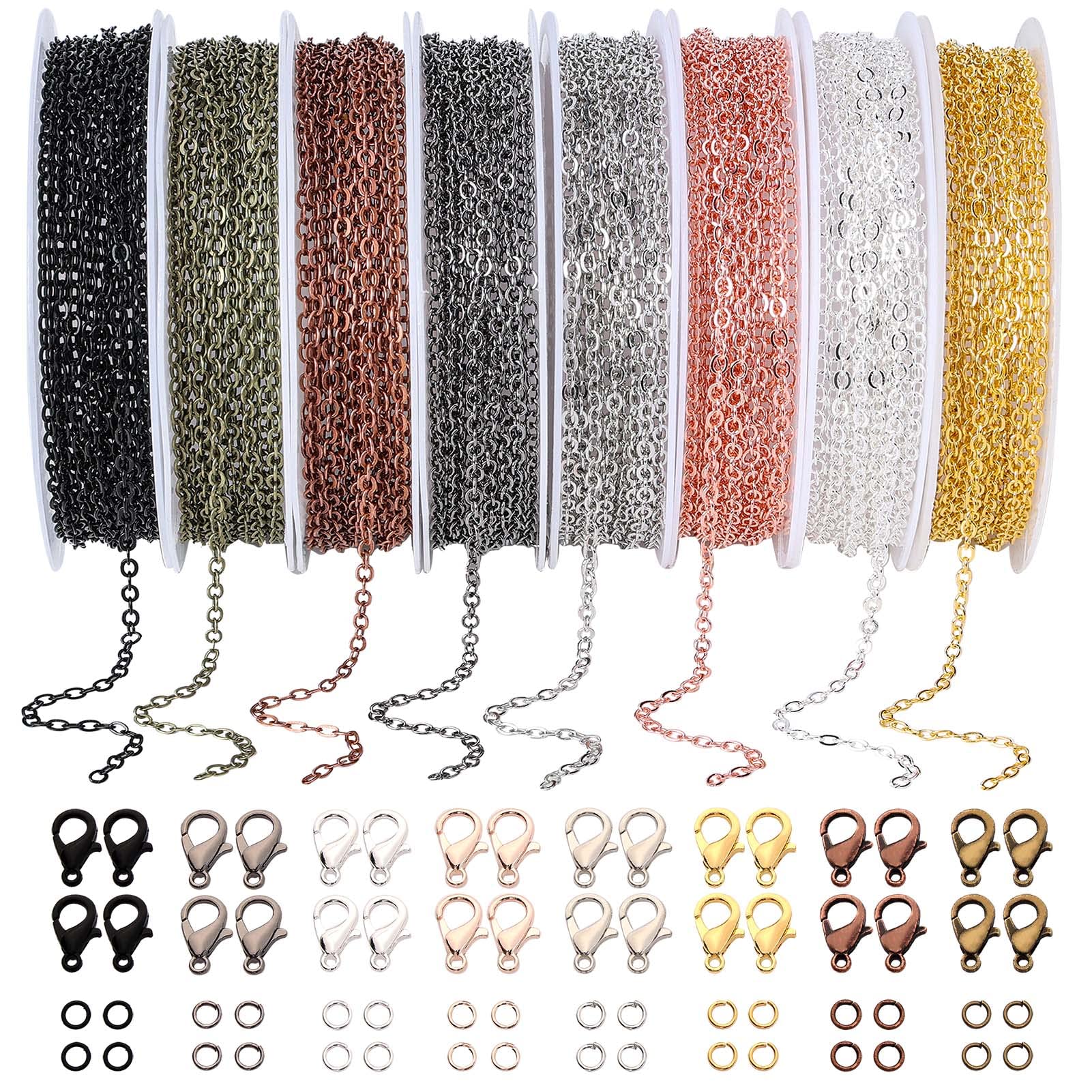 PP OPOUNT 80 Feet Necklace Chains Roll, 8 Colors Jewelry Making Chains ...