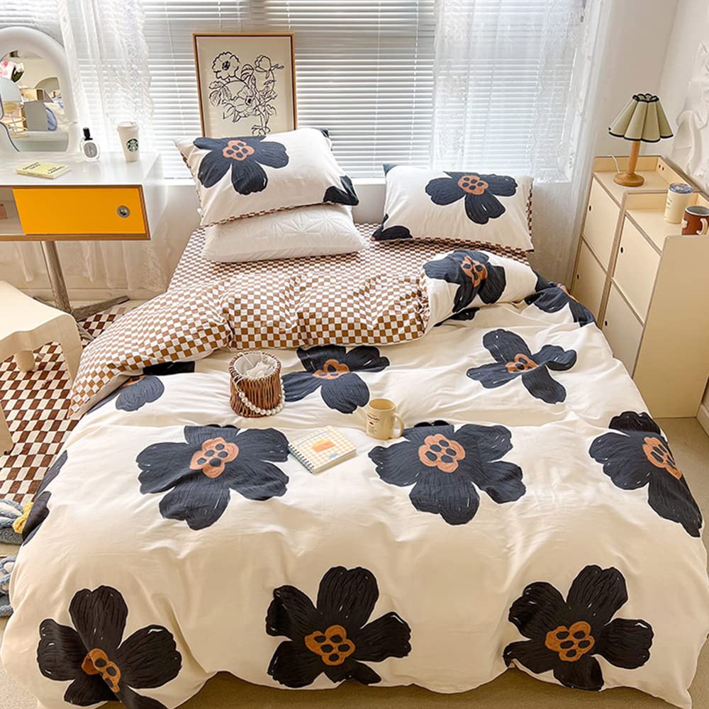 CLOTHKNOW Black Sunflower Comforter Set Queen Beige White Floral ...
