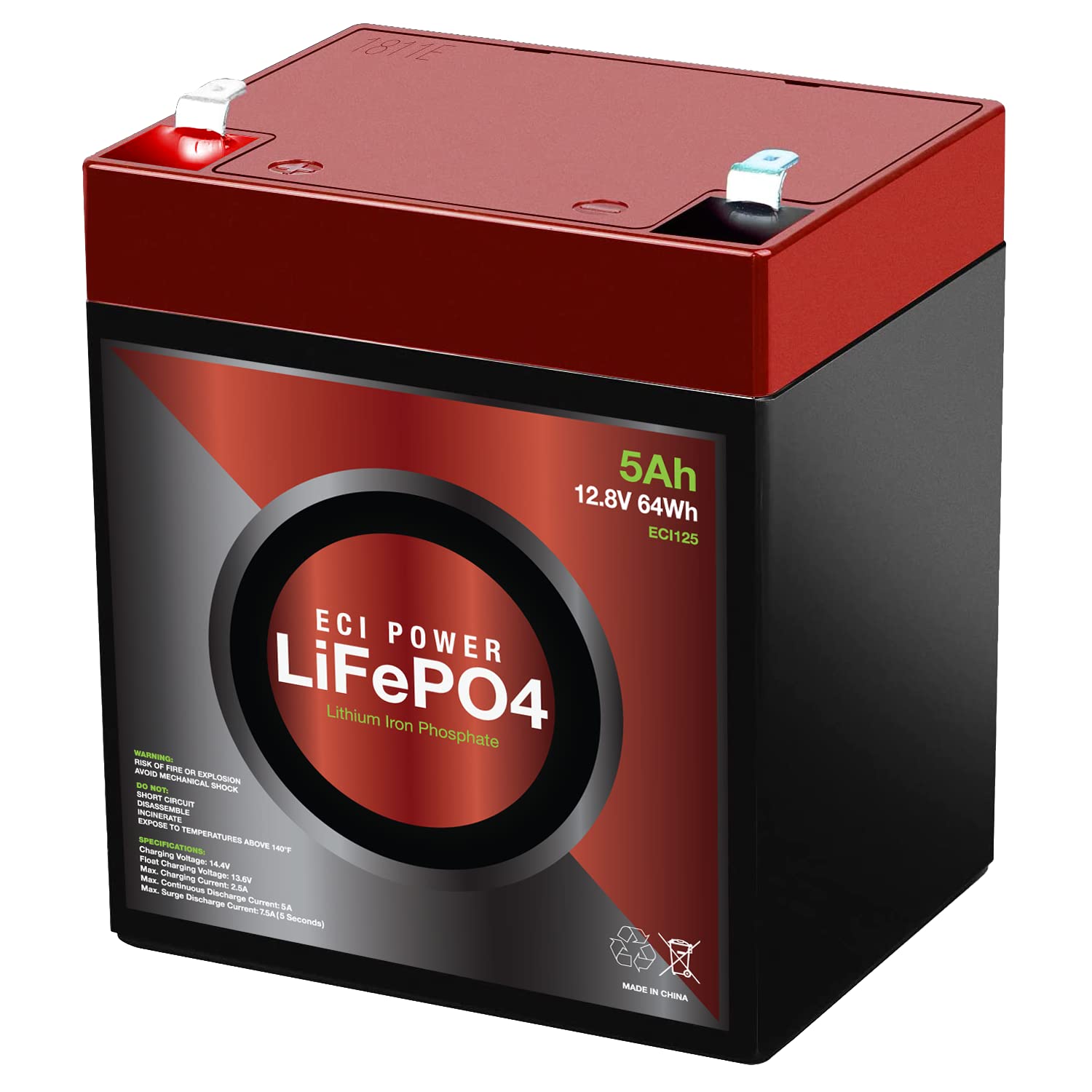 EcI Power 12V 5Ah Lithium LiFePO4 Deep cycle Rechargeable Battery 2000 ...