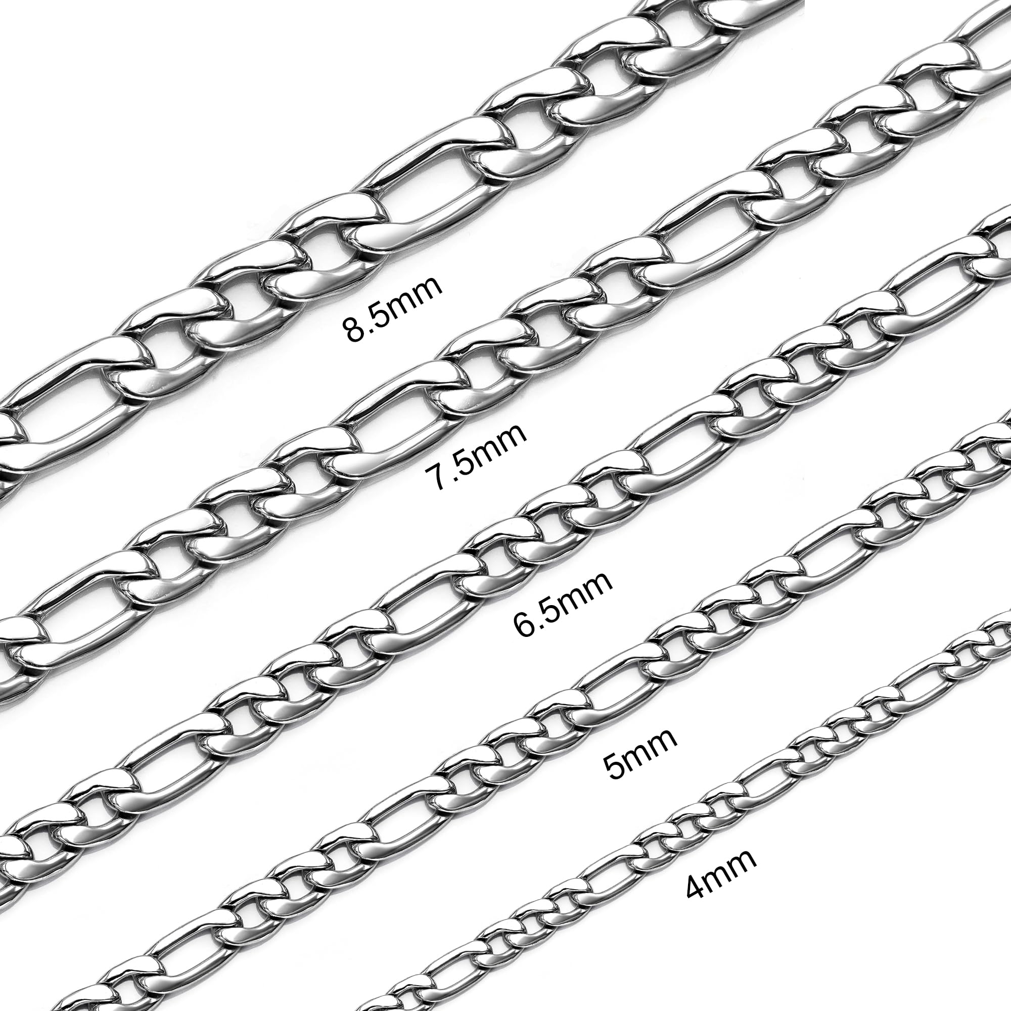 SANNYRA 34 Inches Figaro Chain Necklace 5MM Stainless Steel Figaro Link ...