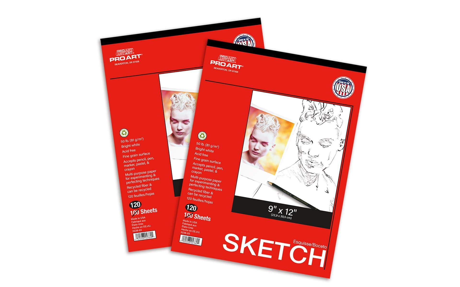 Pro Art Sketch Paper Pad, 9-Inch X 12-Inch, Twin Value Pack, White, 2 Pack
