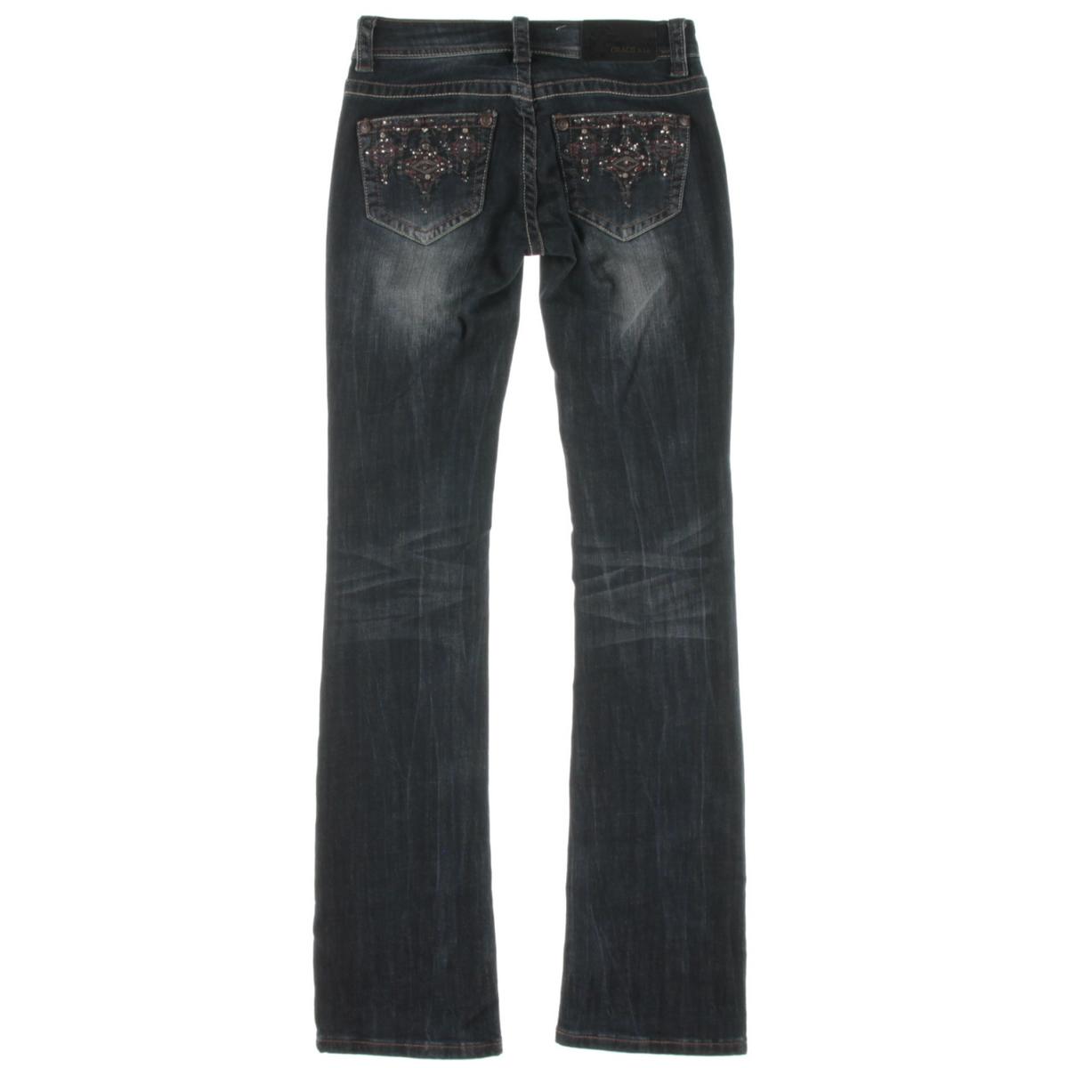 Grace Womens Embroidered Embellished Bootcut Jeans