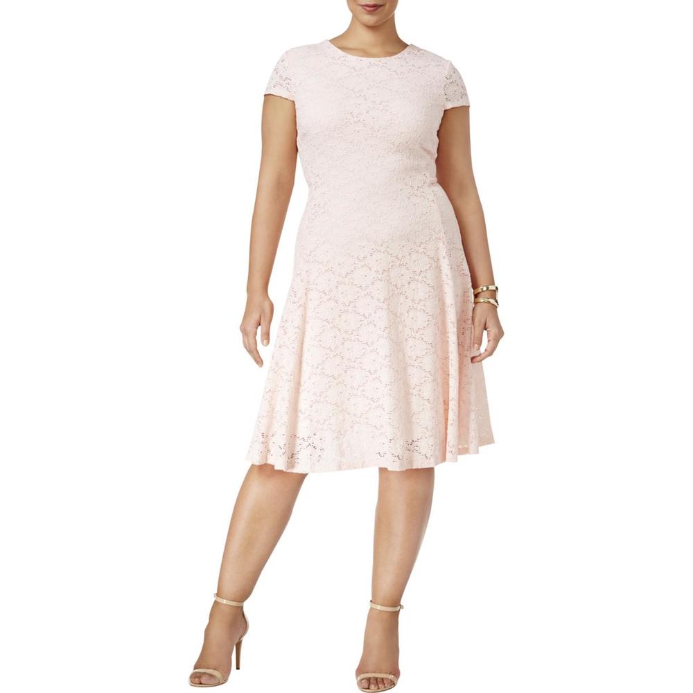 Alfani Plus Womens Lace Short Sleeve Party Dress