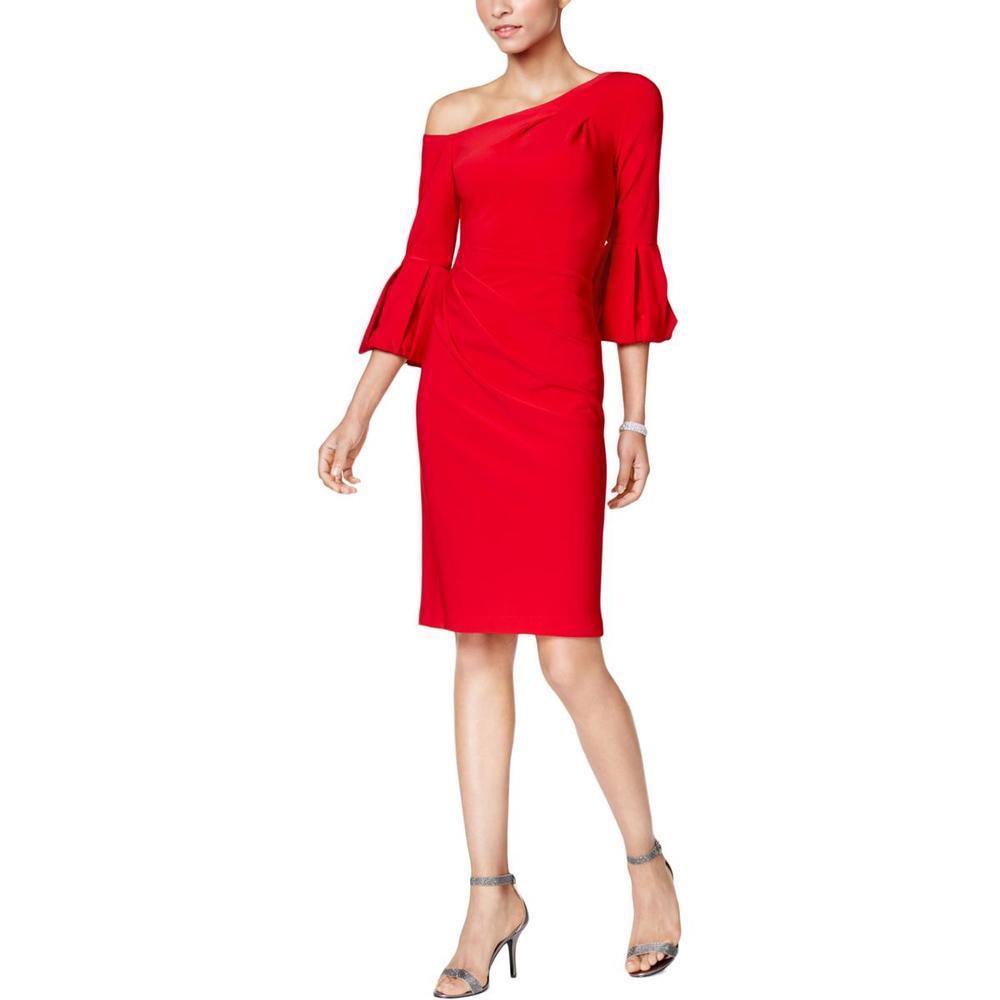Betsy And Adam Womens One Shoulder Sheath Cocktail Dress