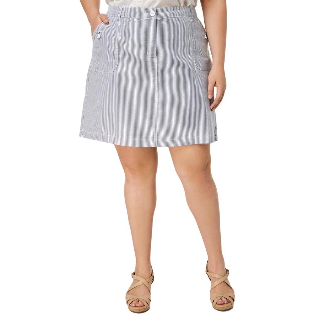 Karen Scott Plus Womens Seersucker A Line Skort