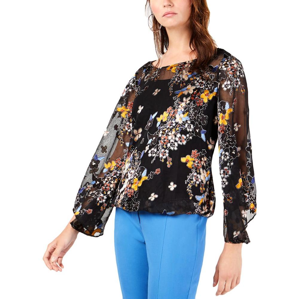 Alfani Womens Long Sleeves Floral Blouse