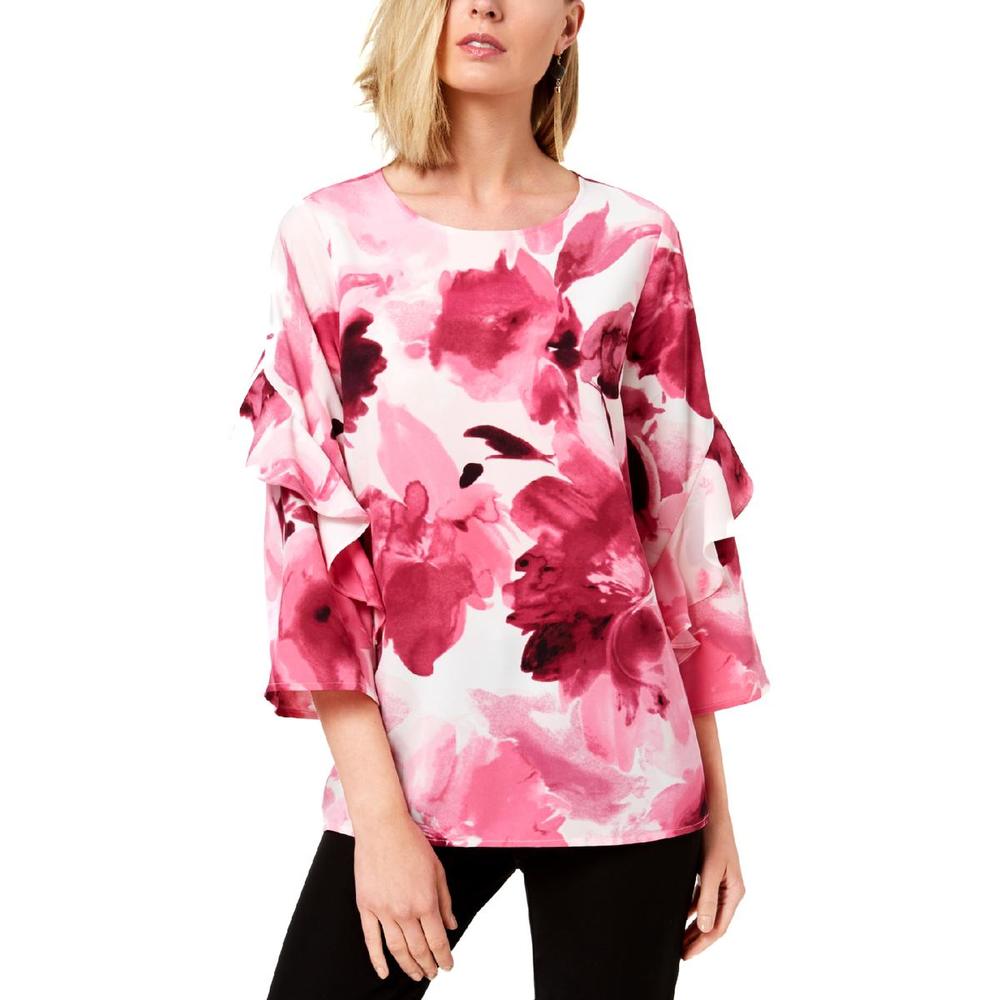 Alfani Womens Floral Bell Sleeves Blouse