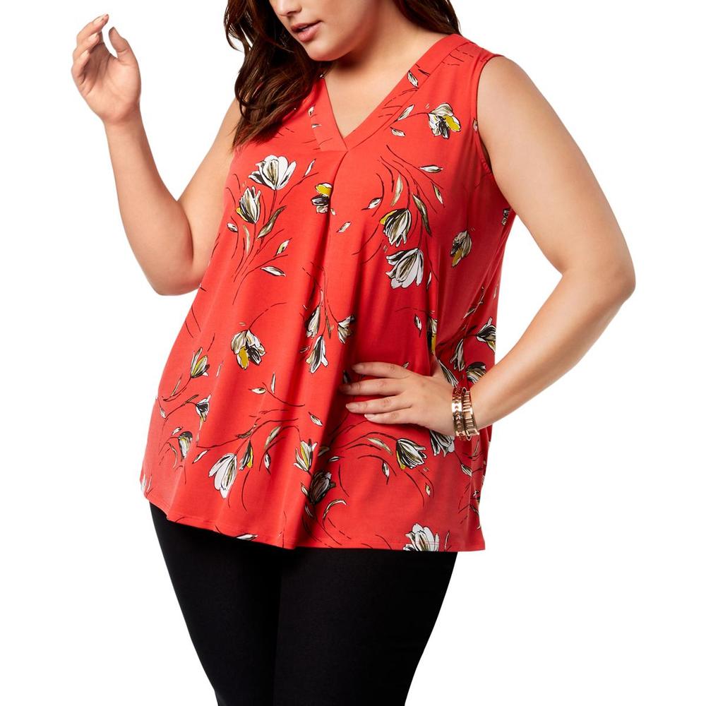 Alfani Plus Womens Floral Print Sleeveless Blouse