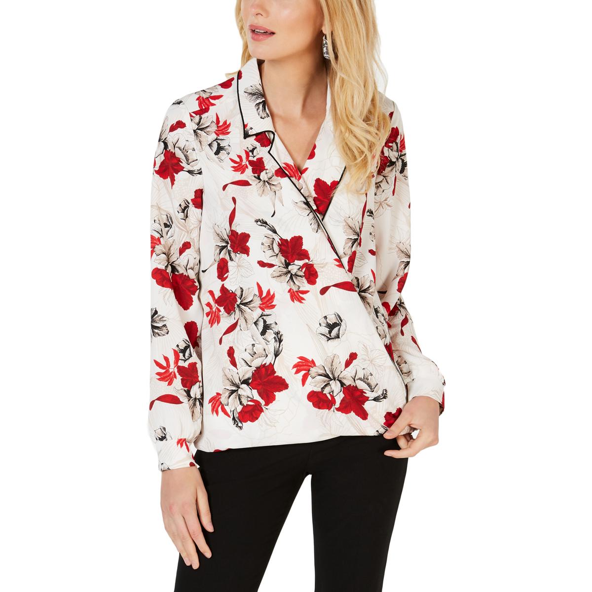 Alfani Womens Floral Surplice Blouse