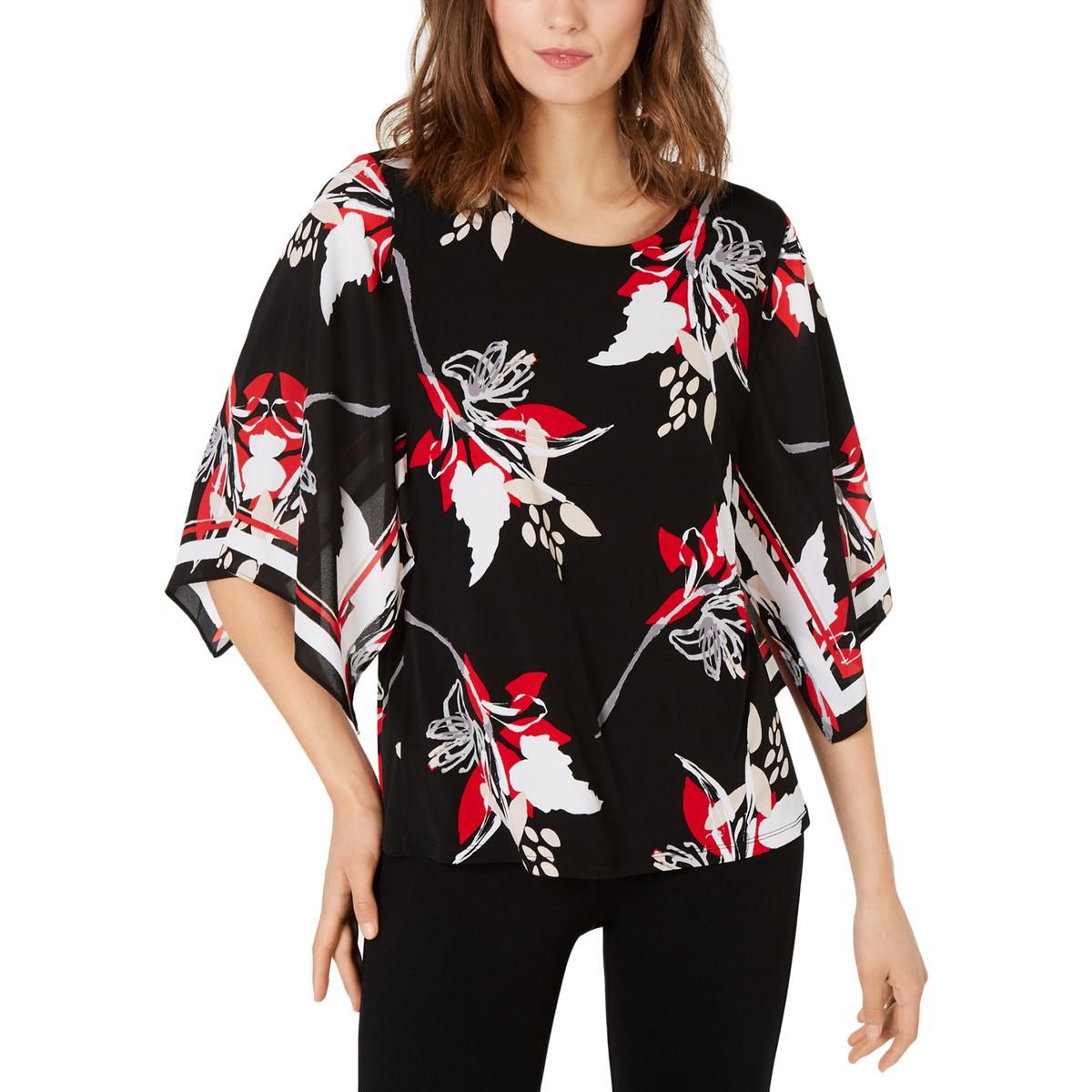 Alfani Womens Floral Jewel Neck Blouse