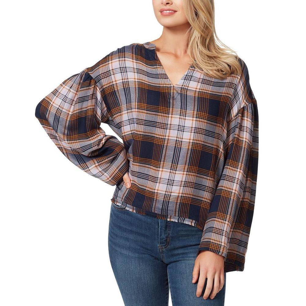 Jessica Simpson Womens Plaid Notch-Neck Pullover Top Jessica Simpson Womens Plaid Notch-Neck Pullover Top