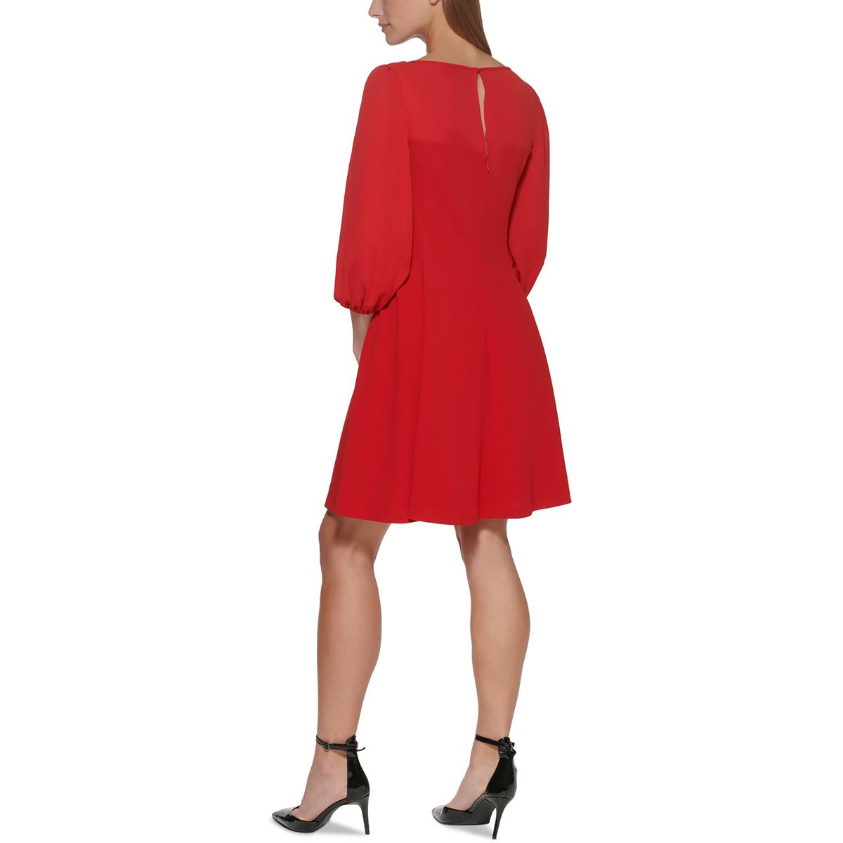 Dkny Womens Puff Sleeve Knee Fit And Flare Dress