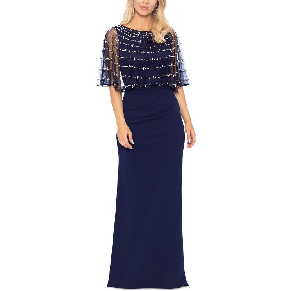 Betsy And Adam Womens Mesh Overlay Embellished Evening Dress