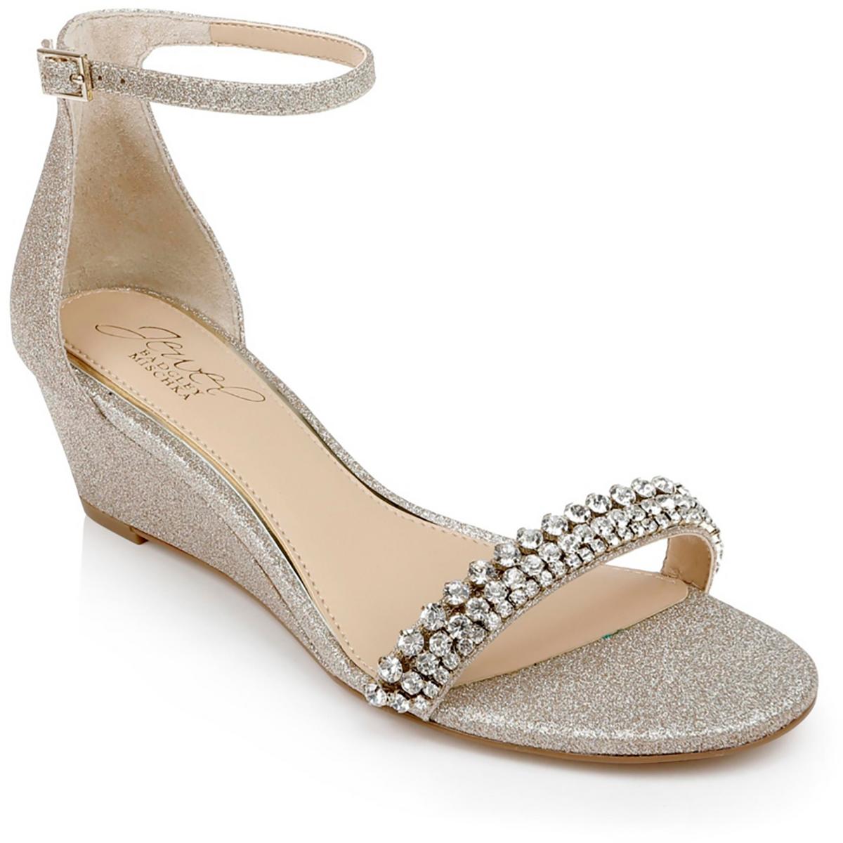 Jewel Badgley Mischka Lora Womens Canvas Ankle Strap Wedge Sandals
