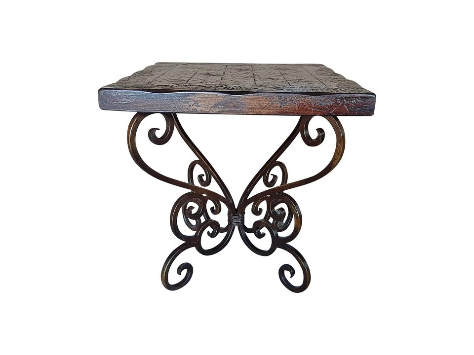 Esofastore Vintage Style End Table, Wooden Top and Metal Frame Antique ...