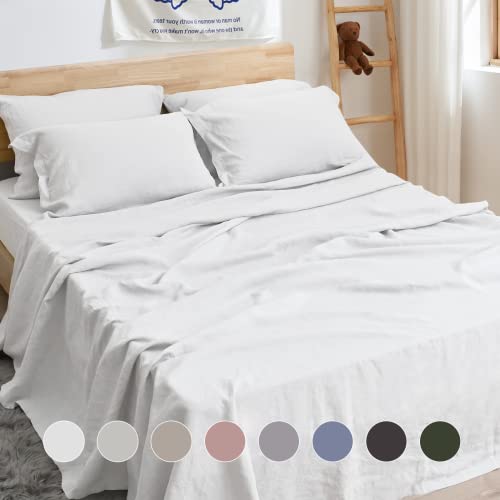 Sijo Premium Stone Washed 100% French Linen Bed Sheet Set, Breathable ...