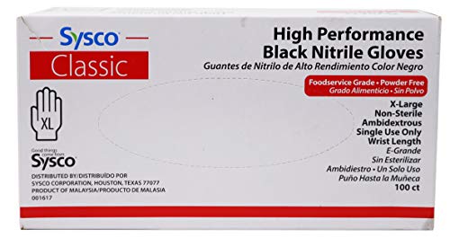 Sysco Classic Black Nitrile Extra Large Gloves Box, 100 Count